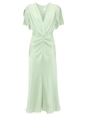 Victoria Beckham Gathered V-neck Midi Dress - Emerald