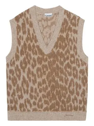 GANNI Leopard Jacquard Knitted Vest - Brown