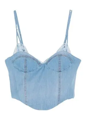 Ermanno Scervino Denim Lace Trimmed Bustier Top - Blue