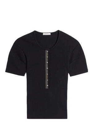 LEMAIRE LEMAIRE Ribbed Knit Henley Top Black