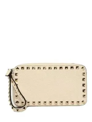 Valentino Garavani Studded Zipper Clutch - Light Ivory White