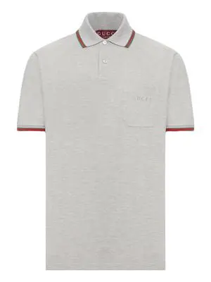 Gucci Logo Embroidered Short-sleeve Polo Shirt - Grey