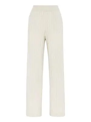 Brunello Cucinelli Brunello Cucinelli Ribbed Flared Pants Beige