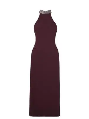 Brunello Cucinelli Embellished Halterneck Maxi Dress - Burgundy