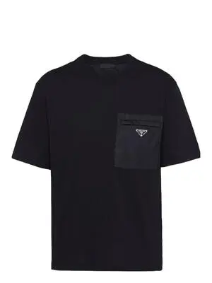 Prada Re-nylon And Jersey T-shirt With Zippered Pocket - Black