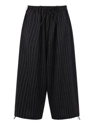 Y3 Cropped Wide-leg Pinstripe Pants - Black
