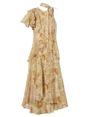 TWINSET Asymmetrical Paisley Print Maxi Dress - Nude