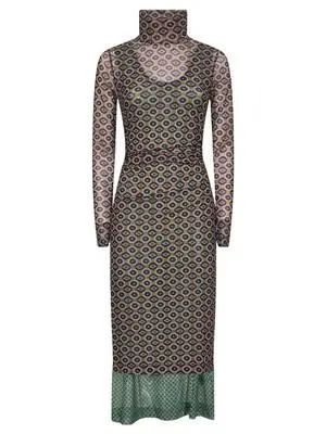 Dries Van Noten Printed Mesh Layered Midi Dress - Brown