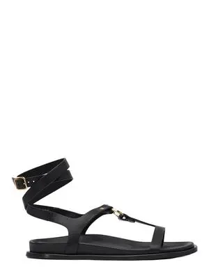 ALOHAS Leather Ankle Strap Flat Sandals - Black