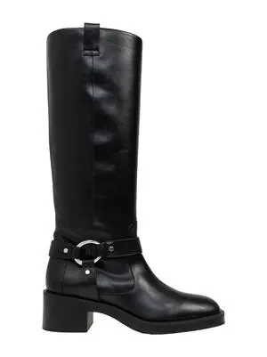 STUART WEITZMAN Knee High Round Toe Boots With Buckled Detail - Black