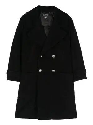 Balmain Double-breasted Felted Coat - Black