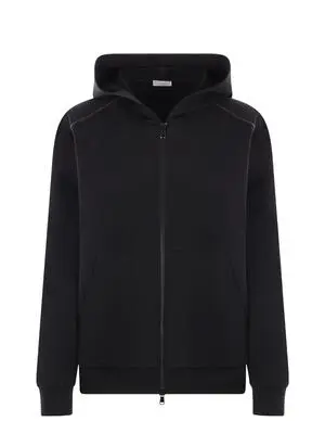 Brunello Cucinelli Stretch Lightweight Hooded Sweatshirt With Monili Embroidery - Black