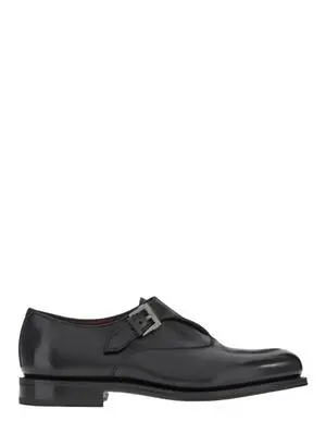 FERRAGAMO Leather Buckled Monk Strap Shoes - Black