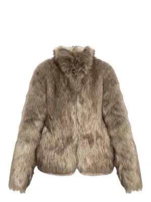 MISBHV Faux Fur Stand Collar Jacket - Brown