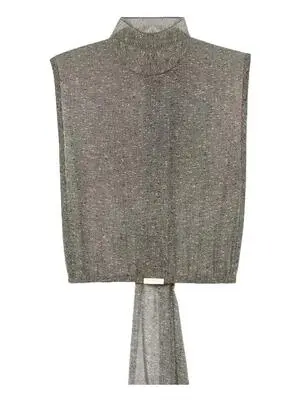 Gucci Sleeveless Sheer Georgette Top With Corsage Print And Tie Detail - Gray