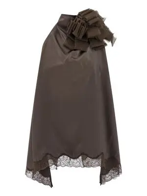 Magda Butrym Magda Butrym Satin Open-Back Lace-Trim Blouse Brown