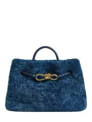 Bottega Veneta Bottega Veneta Small Andiamo Shearling Bag With Sliding Strap Blue
