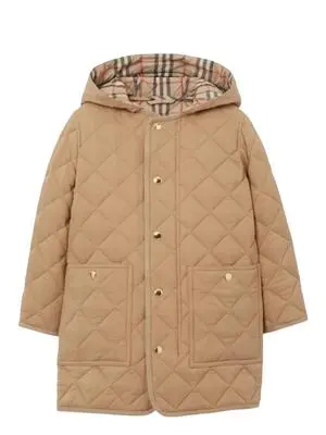 Burberry Diamond-Quilted Hooded Coat Nude