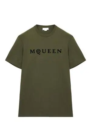 Alexander McQueen Flocked-logo Crewneck T-shirt - Khaki