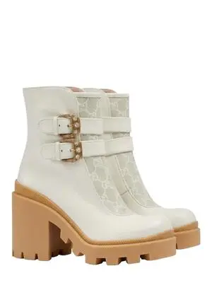 Gucci Gg Supreme Buckle Ankle Boots - White