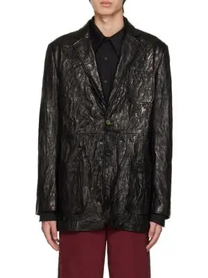 Acne Studios Leather Collared Buttoned Jacket - Black