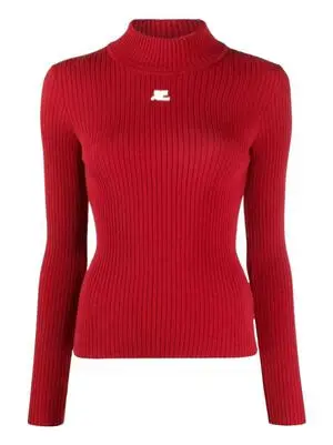 COURREGES Courrèges High Neck Ribbed Knit Jumper With Logo Detail - Red