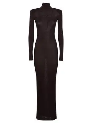 SELF-PORTRAIT Self-Portrait Shoulder Pad Knitted Maxi Dress Brown