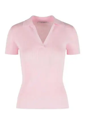 Max Mara Max Mara Albero Short Sleeve Ribbed Polo Shirt Pink