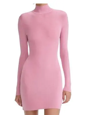 SELF-PORTRAIT High-neck Long-sleeve Fitted Dress With Deep V Back - Pink