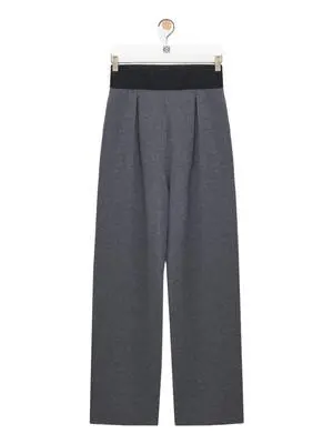 Loewe Elastic Waist Straight-leg Trousers With Anagram Patch - Gray Blend