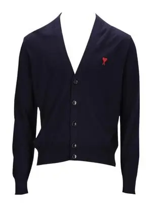 AMI Ami Paris Ami De Coeur Embroidered V-Neck Cardigan