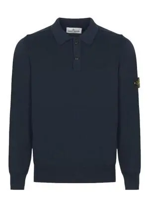 Stone Island Long Sleeve Button-up Polo Shirt - Navy Blue