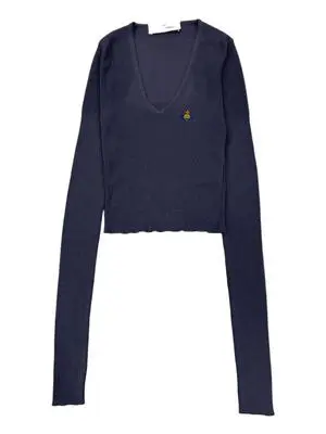 VIVIENNE WESTWOOD Vivienne Westwood Long-Sleeved V-Neck Sweater With Saturn Logo Black