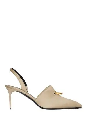 Balmain Cotton Gabardine Slingbacks With Piercing Detail - Nude