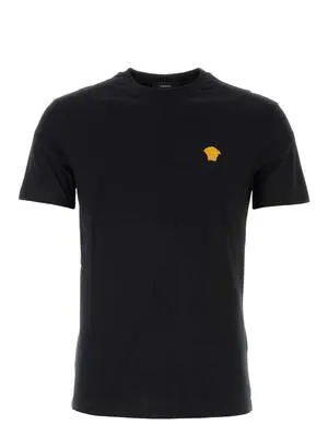 Versace Logo Embroidered Crewneck T-shirt - Black