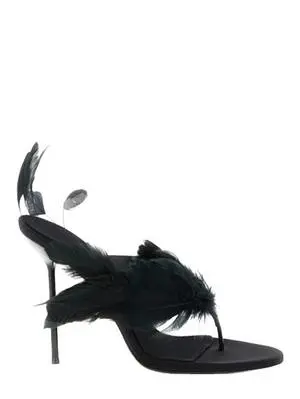 Paris Texas Feather Thong Mules - Black