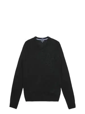 Emporio Armani V-neck Logo Pullover - Black
