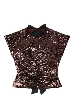 GANNI Open Back Sequined Top With Bow Detail - Black