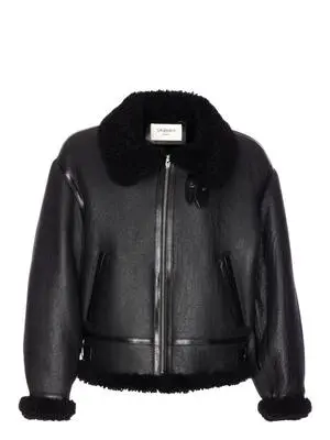 Saint Laurent Shearling Collar Leather Jacket - Black