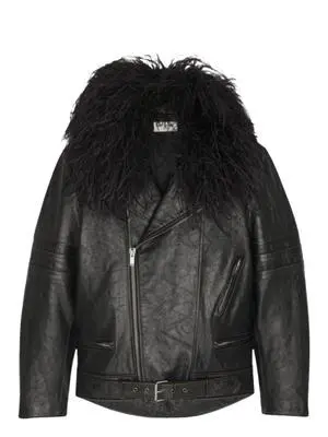 SAINT LAURENT Saint Laurent Leather Jacket With Feather Trim