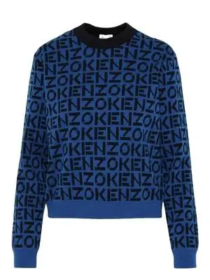 Kenzo Logo-knit Crewneck Jumper - Blue