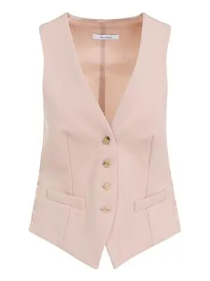Max Mara Max Mara V-Neck Buttoned Vest With Jacquard Logo Nude