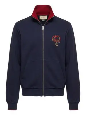 Gucci Technical Jersey Zip Jacket With Embroidery - Dark Blue
