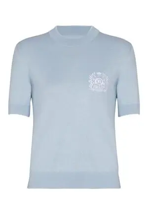 Balmain Emblème Embroidered Knit Top - Blue