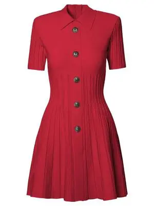 Balmain Ribbed-knit Flared Mini Dress - Red