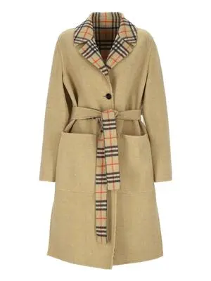 Burberry Single Breasted Belted Reversible Coat - Nude