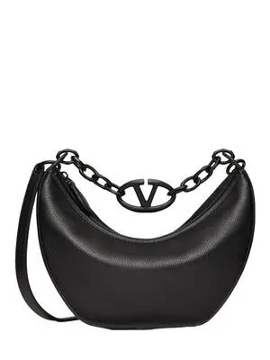 Valentino Garavani Vlogo Moon Zip-up Small Shoulder Bag - Black