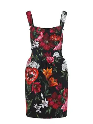 Dolce & Gabbana Floral Print Sleeveless Mini Dress - Black