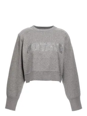 ROTATE BY BIRGER CHRISTENSEN Logo Embellished Knitted Cropped Jumper - Light Gray