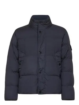 Stone Island Logo Patch High Neck Puffer Jacket - Blue